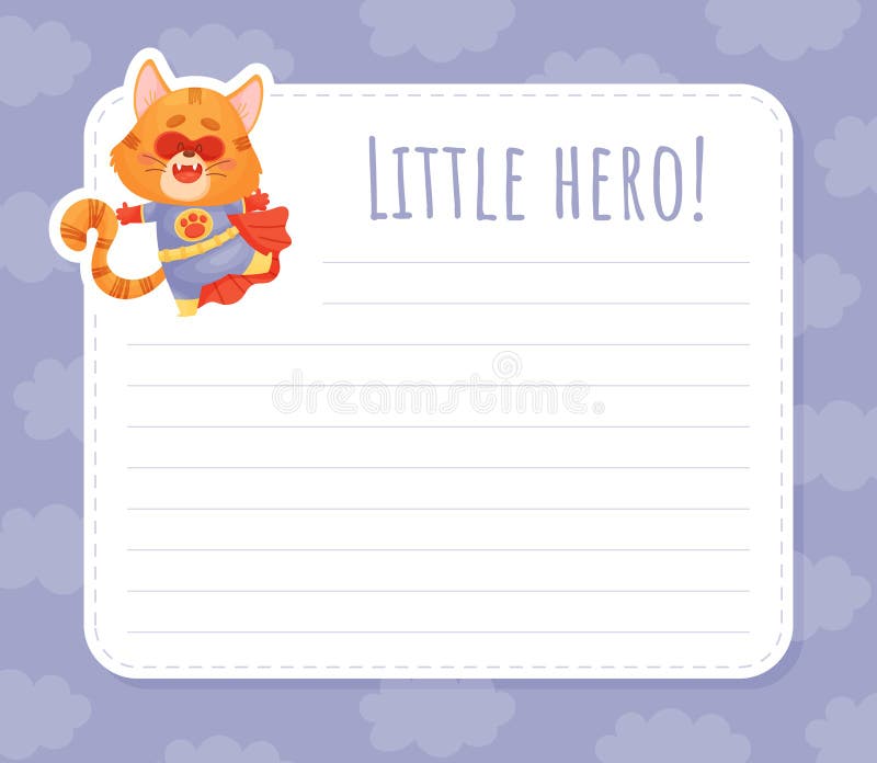 Note and Reminder Card with Cat Superhero Vector Template Stock Vector ...