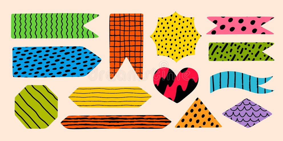 Note Shape and Abstract Sticker Collection with Playful Patterns. Torn ...