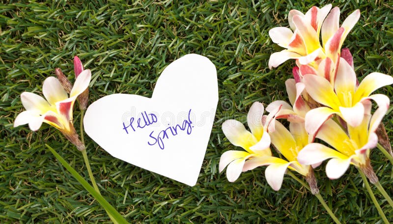 Note in Shape of Heart with Words Hello Spring!, with Flowers . Stock ...