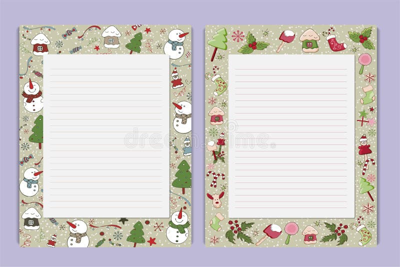 A4 Note Sheets with Frames on the Christmas and New Year Theme Stock ...