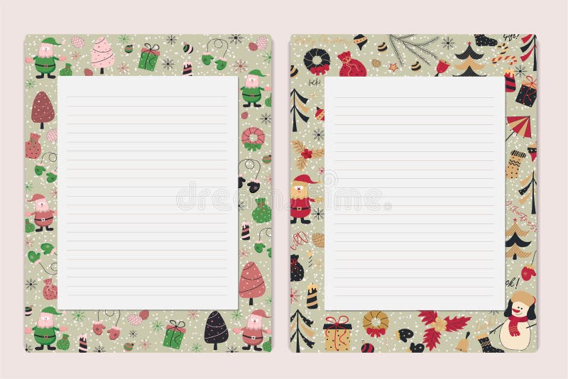 A4 Note Sheets with Frames on a Festive Christmas Theme Stock Vector ...