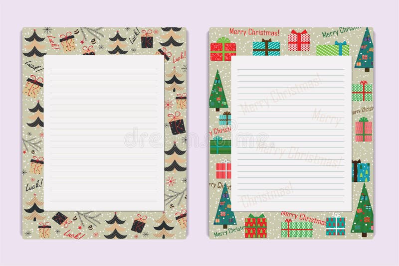 A4 Note Sheets with Winter-themed Frames with Christmas Trees and ...