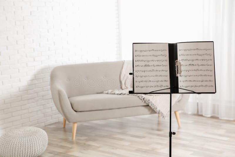Note Stand with Music Sheets Indoors. Stock Photo - Image of leisure ...