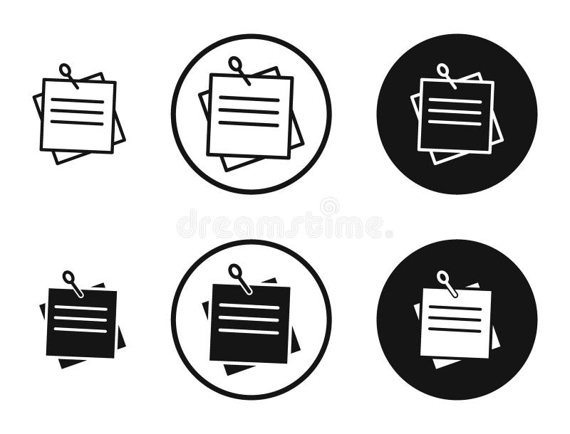Note Sticky Vector Icon Set in Black and White Outlines Stock Vector ...