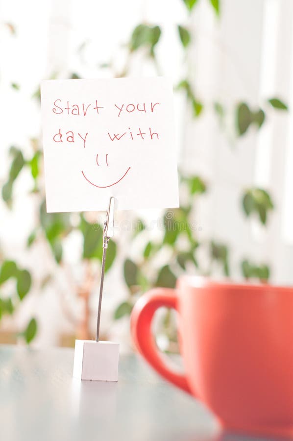 Note on the Table Start Your Day with Smile Stock Photo - Image of ...