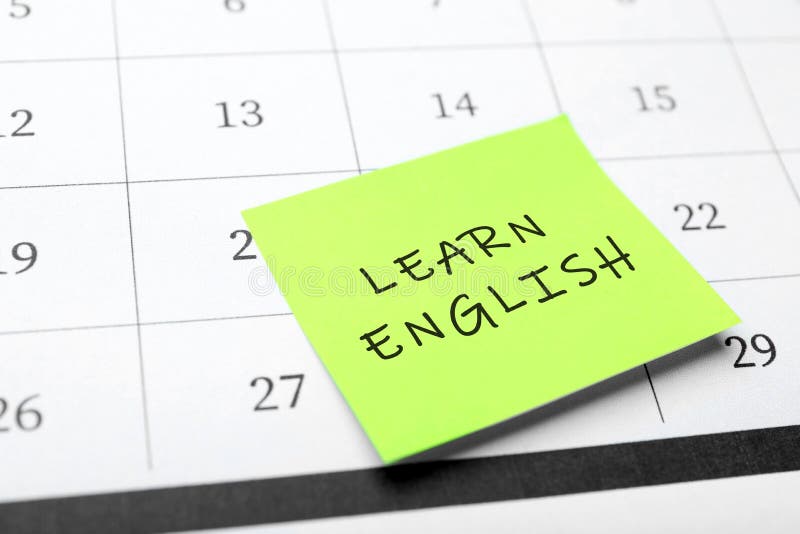 Note with Text Learn English on Calendar Stock Photo - Image of note ...