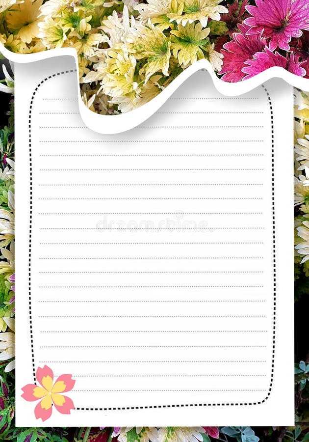 Note Writing Paper with Flowers Frame Pattern Template Graphic Design ...