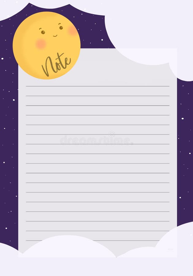 Note Writing Paper with Full Moon Starry Night Frame Pattern Template ...