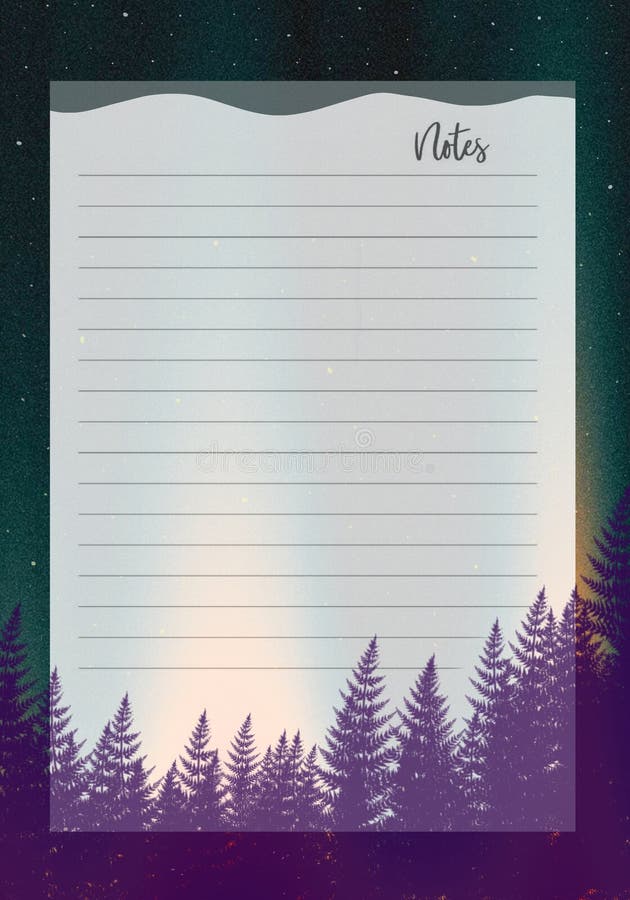 Note Writing Paper with Pine Forest Night Frame Pattern Template ...