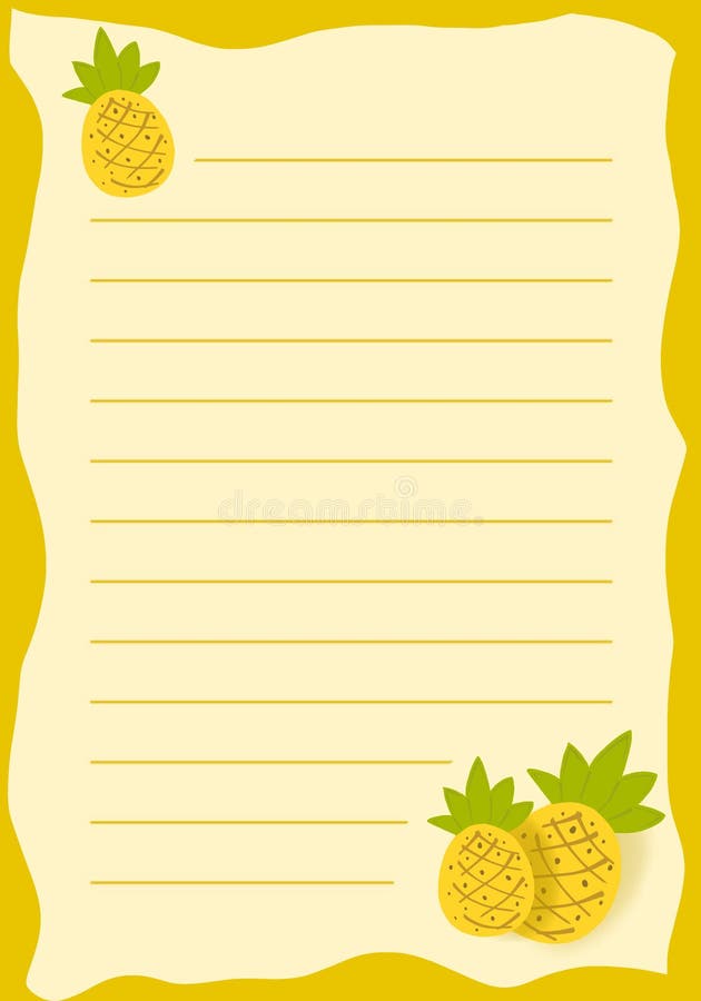Note Writing Paper with Pineapple Fruit Frame Pattern Template Graphic ...