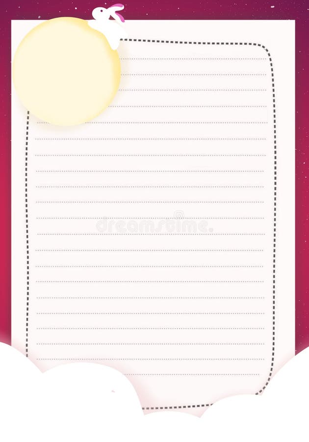 Note Writing Paper with Rabbit Full Moon Night Frame Pattern Template ...
