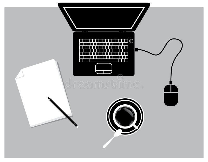 Sketch Hands Computer Man Office Top View Drawn Stock Vector ...