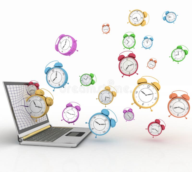 Notebook and alarm clocks stock illustration. Illustration of internet ...