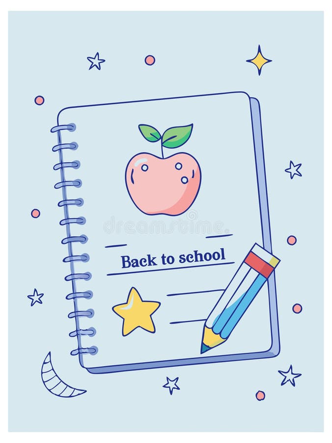 Notebook with Apple and Pencils To Back To School Vector Illustration ...