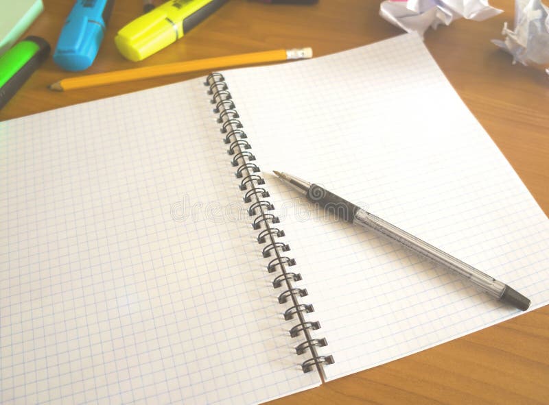 Notebook, Ball Pen. Top View. for the Ideas and Affairs Stock Photo ...