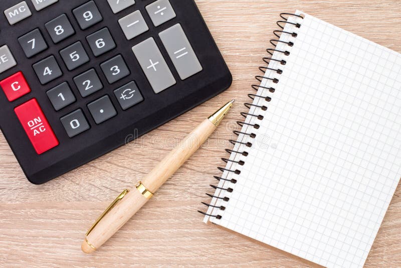 Notebook, Ballpen and Calculator Stock Image - Image of supply, file ...