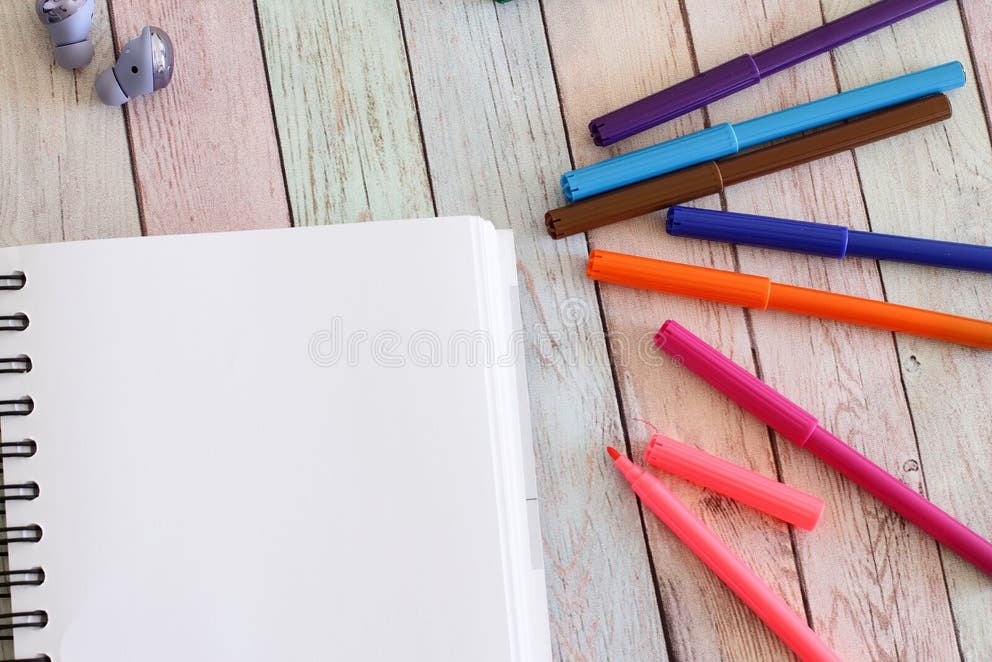 Notebook Blank Page and Colorful Felt-tip Pens Stock Image - Image of ...
