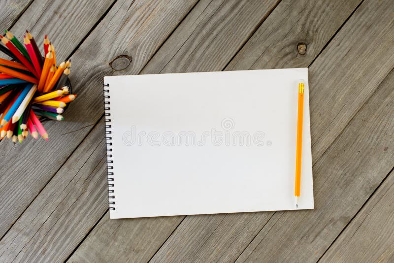 Notebook with Blank Pages and Colored Pencils Stock Image - Image of ...