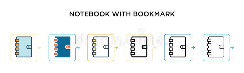Notebook with Bookmark Vector Icon in 6 Different Modern Styles. Black ...