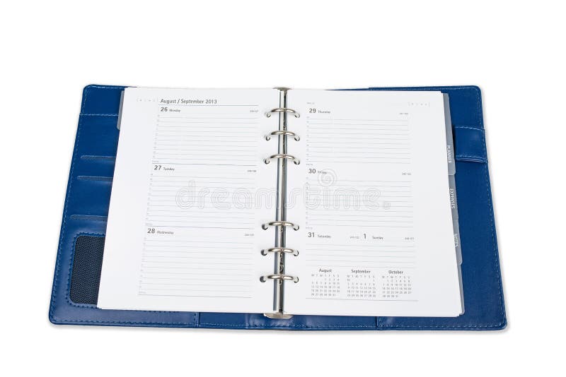 Notebook Calendar with Silver Pen Isolated on White Background. Stock ...