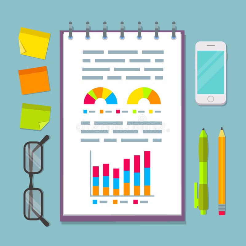 Notebook with Charts on Business Planning Table. Stock Vector ...