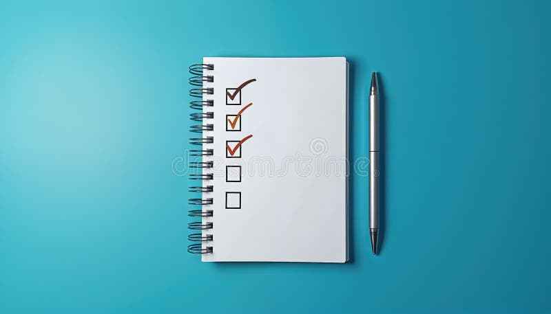 Notebook with Checklist Filled in. Pen Rests on Side. Completed Boxes Symbolize Task Fulfillment ...