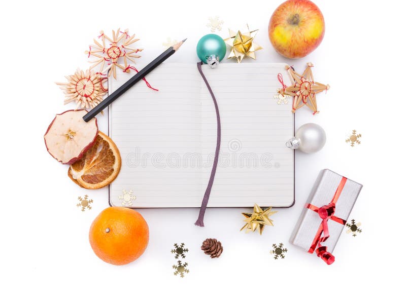 Notebook with Christmas Decoration Stock Photo - Image of color, ocher ...