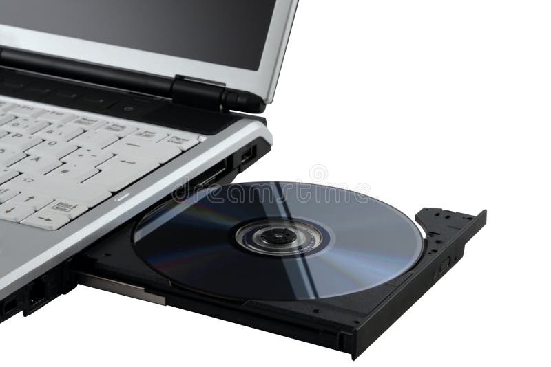 DVD ROM on a Laptop Opened To Show Disc. Isolated. Stock Image - Image ...