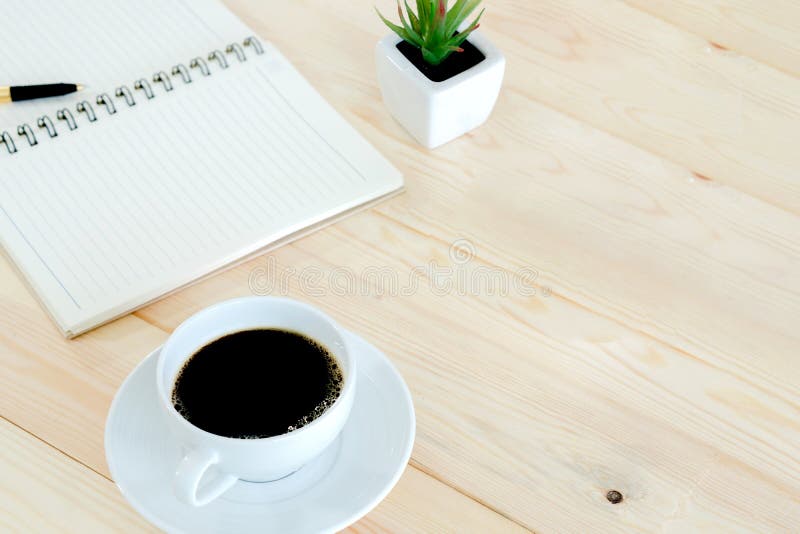 Notebook and Coffee on Table Stock Photo - Image of book, document ...