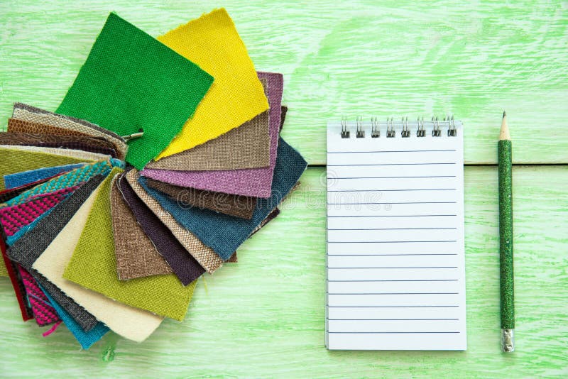 Notebook and Colored Fabric Stock Image - Image of detail, embroidery ...