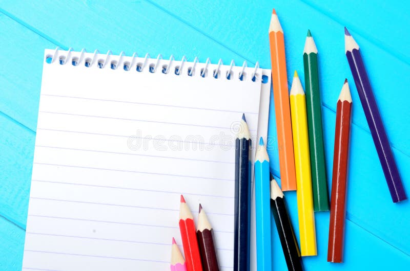 Notebook with Colorful Pencils Stock Image - Image of pencil, paper ...