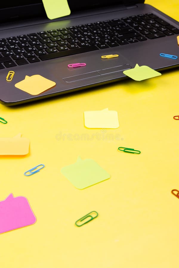 Notebook with stickers. stock photo. Image of multicolored - 107110580