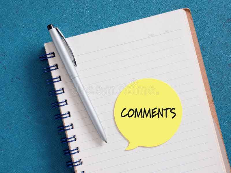 Notebook with Comments Sticky Note and Pen on Blue Background Stock ...