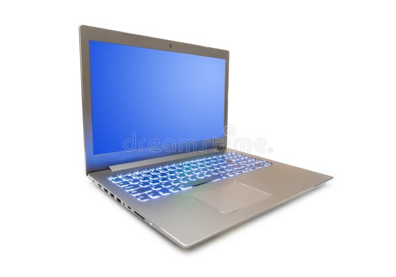 Blue Lit Keyboard Amidst Various Modern Devices Stock Image - Image of ...