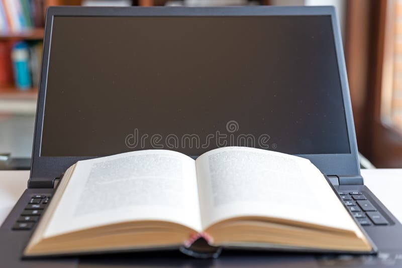 Computer, with Books Placed on the Keyboard. E-learning. Stock Image ...
