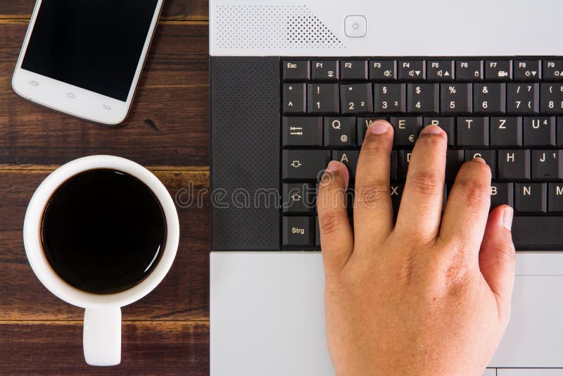 Notebook Computer on the Desk,coffee Cup,smartphone Stock Image - Image ...
