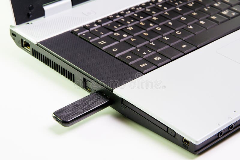 Notebook Computer on the Desk.USB Flash Drive Stick Stock Image - Image ...