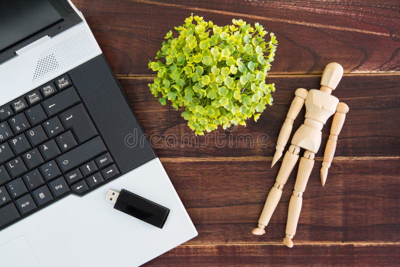 Notebook Computer on the Desk.USB Flash Drive Stick Stock Photo - Image ...