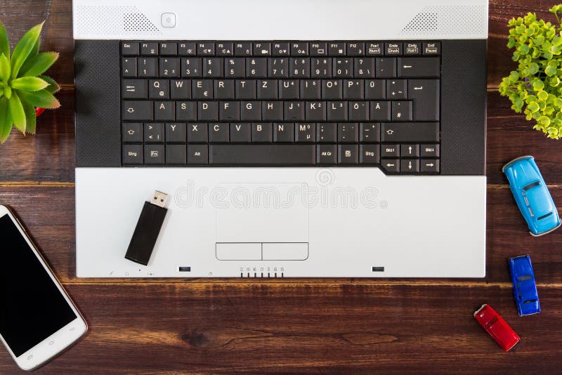 Notebook Computer on the Desk,USB Flash Drive Stick,smartphone Stock ...
