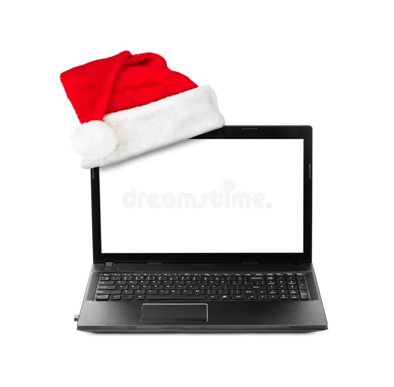 Computer and Santa hat stock image. Image of christmas - 12126147