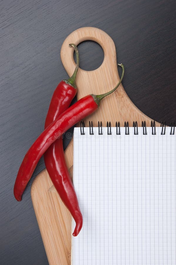 Notebook for Cooking Recipes and Red Chili Peppers Stock Photo - Image ...