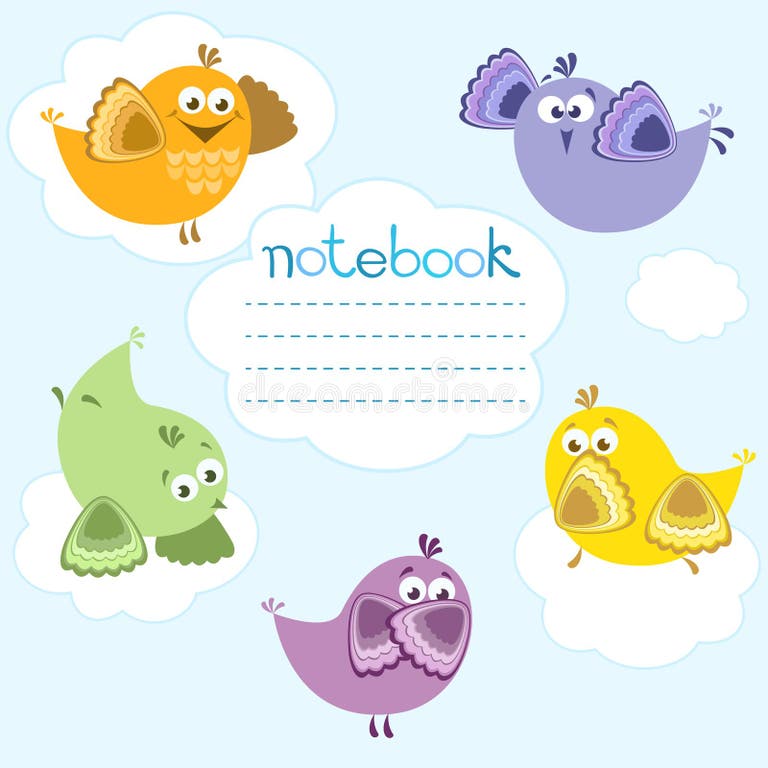 Notebook Cover with Birds on Blue Background and Place for Text. Stock ...