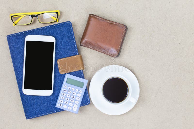 Notebook Cover Blue Denim with Empty Label Mobile Calculator Wallet and ...