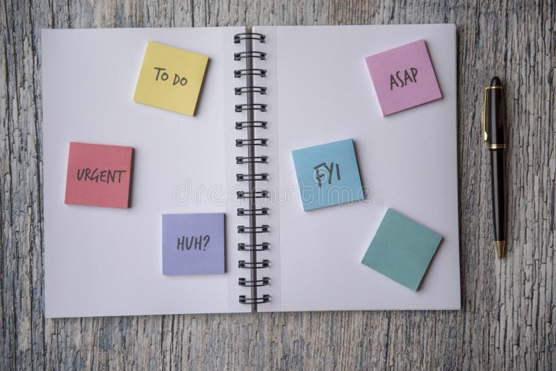 Notebook Covered in Post it Notes, Taken on a Wooden Background Stock ...