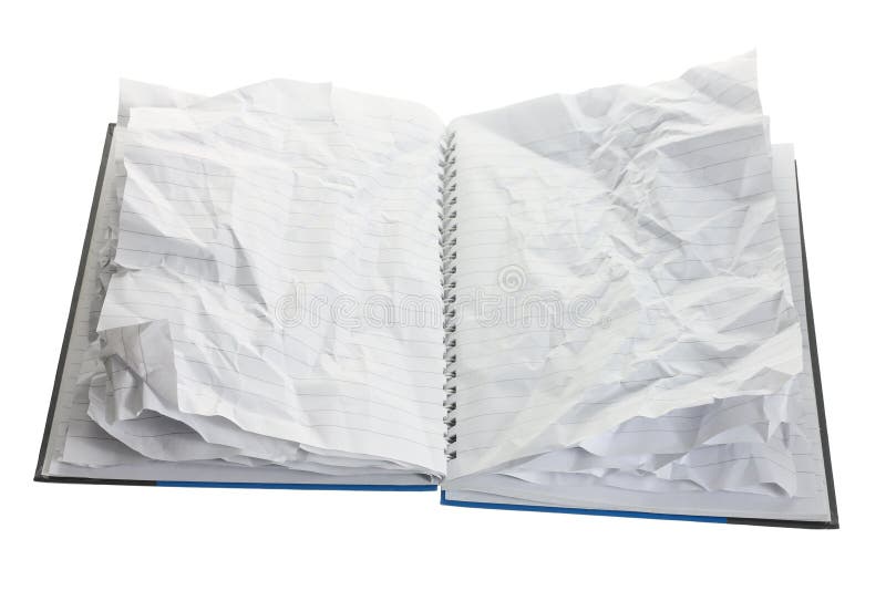 Notebook with Crumpled Pages Stock Image - Image of crunched, open ...