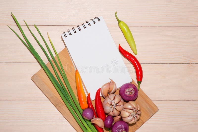 Notebook for Culinary Recipes with Fresh Organic Vegetables Stock Photo ...