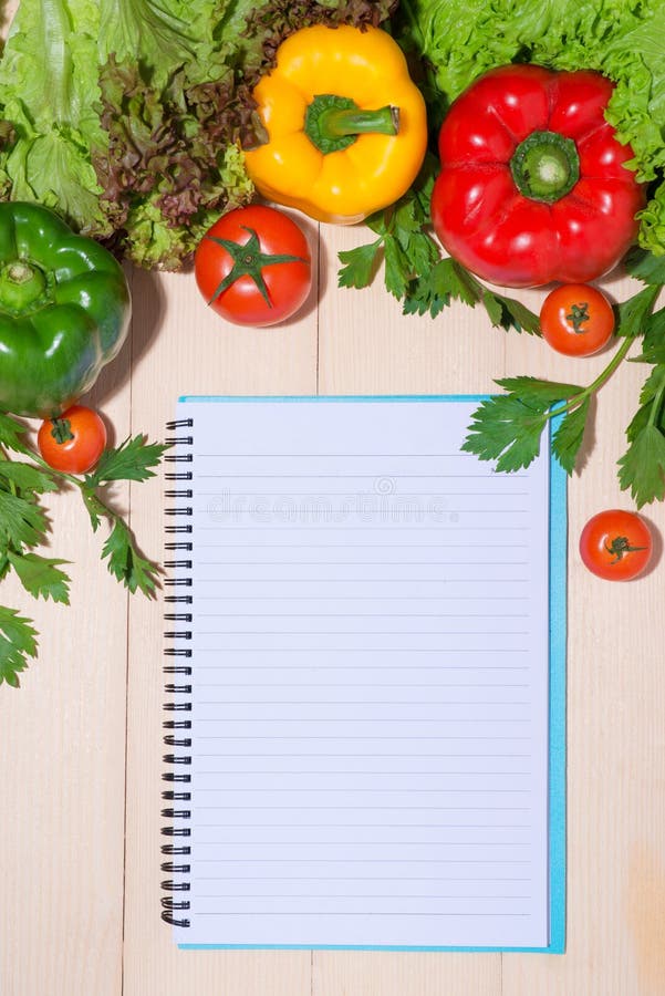 Notebook for Culinary Recipes with Fresh Organic Vegetables Stock Image ...
