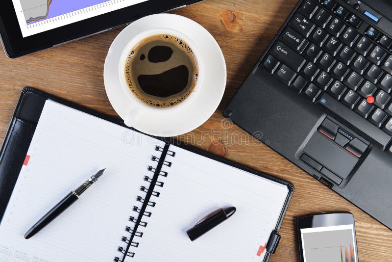 Coffee, Notepad and Pen on Table. Stock Photo - Image of ballpen ...