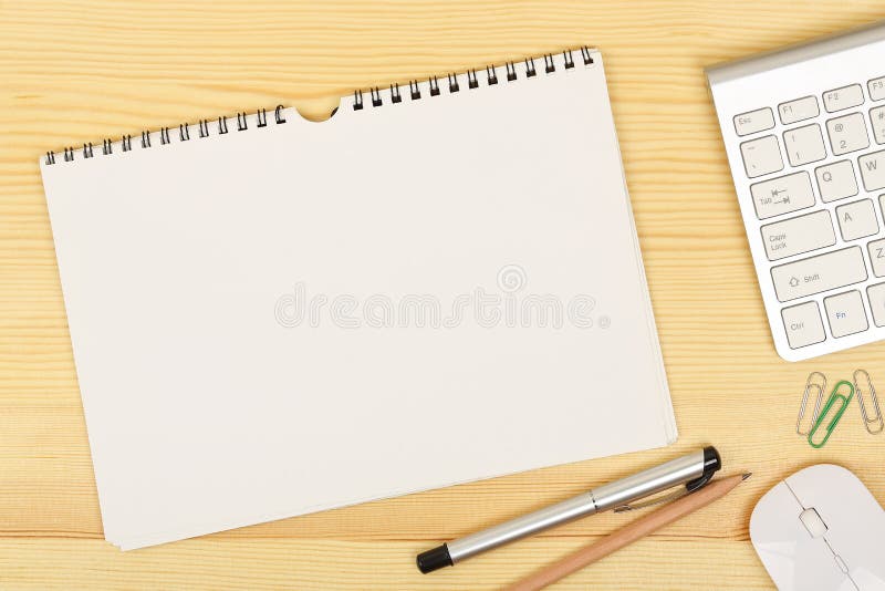 Notebook on desk stock photo. Image of mouse, keyboard - 98880334