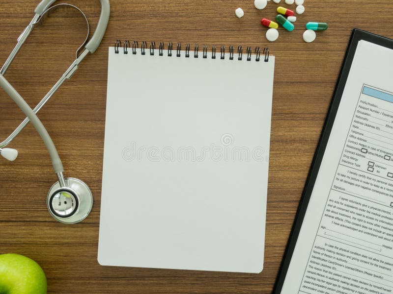 Notebook on desk s doctor stock image. Image of advice - 60746977
